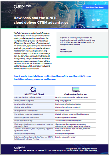 SaaS Cloud Fact Sheet | IGNITE SaaS cloud delivers ctrm system advantages